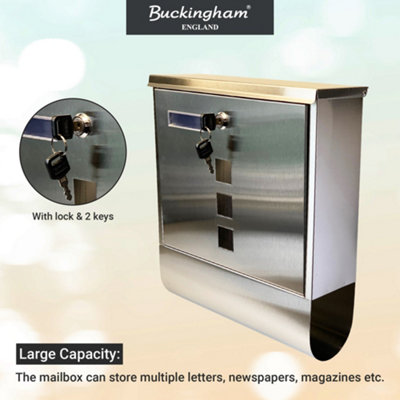 Buckingham Wall Mounted Large Stainless Steel Lockable Mail Post Letter ...