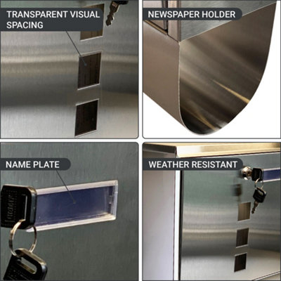 Buckingham Wall Mounted Large Stainless Steel Lockable Mail Post Letter ...