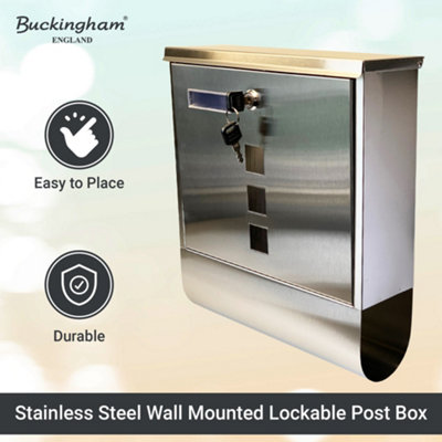 Buckingham Wall Mounted Large Stainless Steel Lockable Mail Post Letter ...
