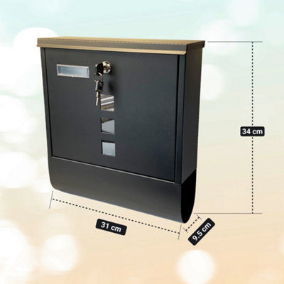 BUCKINGHAM WALL MOUNTED LOCKABLE POST BOX BLACK STEEL MAILBOX