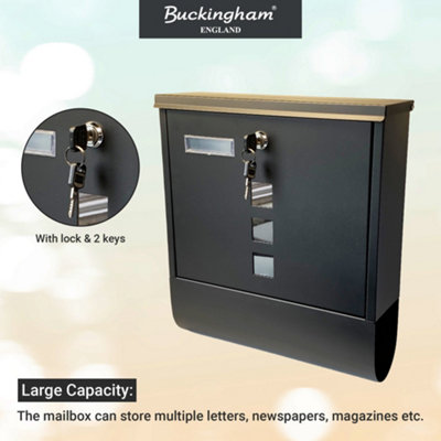BUCKINGHAM WALL MOUNTED LOCKABLE POST BOX BLACK STEEL MAILBOX