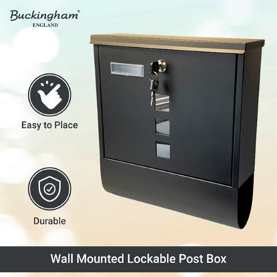 BUCKINGHAM WALL MOUNTED LOCKABLE POST BOX BLACK STEEL MAILBOX