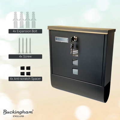 BUCKINGHAM WALL MOUNTED LOCKABLE POST BOX BLACK STEEL MAILBOX