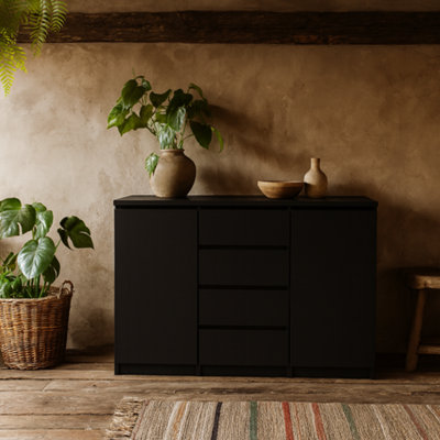 Budapest Matt Black Wooden Sideboard - Compact, 3 Drawers, 2 Doors ...