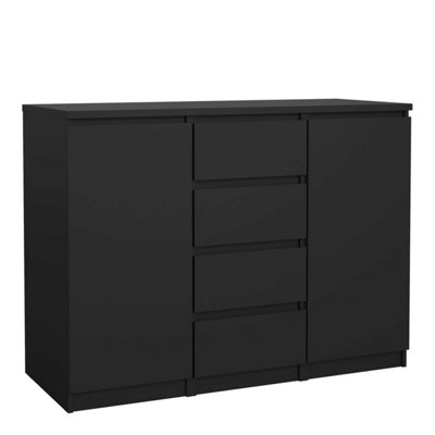 Budapest Matt Black Wooden Sideboard - Compact, 3 Drawers, 2 Doors ...