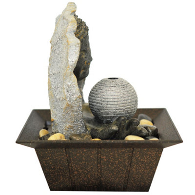 Buddha Plaque Tabletop Indoor Fountain Water Feature with Pebbles