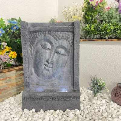 Buddha Wall Solar Powered Water Feature With Cover