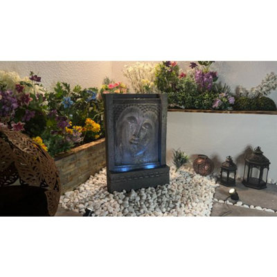 Buddha Wall Solar Powered Water Feature With Cover