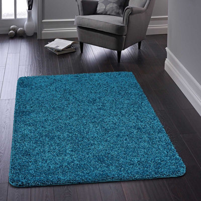 Buddy Teal Washable Plain Rug By Origins-67 X 300cm (Runner)