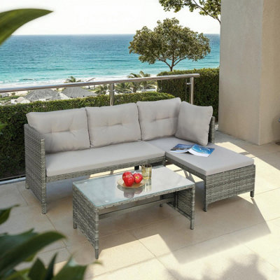 Bude Rattan Corner Sofa Set with Coffee Table Grey