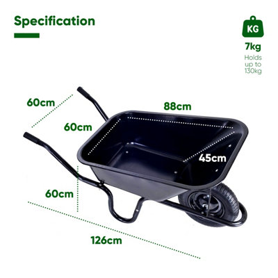Builders WHEELBARROW 130kg / 85Ltr Toughened Metal Tray Ideal Heavy ...