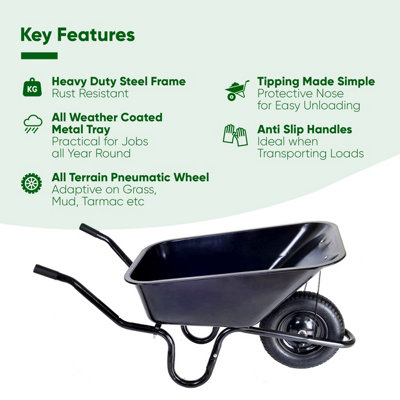 Builders WHEELBARROW 130kg / 85Ltr Toughened Metal Tray Ideal Heavy ...