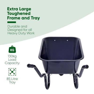 Builders WHEELBARROW 130kg / 85Ltr Toughened Metal Tray Ideal Heavy ...