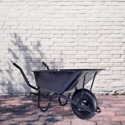 Builders WHEELBARROW 130kg / 85Ltr Toughened Metal Tray Ideal Heavy ...