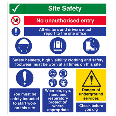 Building Site Safety Multi Hazard Sign - Rigid Plastic 775x800mm (x3 ...