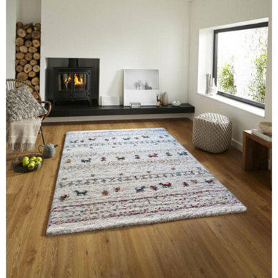 Bukhara-Striped Thick Soft Shaggy Rug-Multi-colour,120 x 170 cm