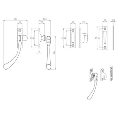 Bulb Ended Casement Window Fastener 98mm Handle 45mm Centres Bronze