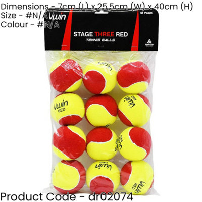Bulk Pack Tennis Ball Bucket - 12x Stage 3 Red Training Balls - Premium ...