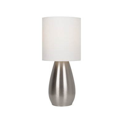 Bullet Touch Table Lamp Satin Nickel And White | DIY at B&Q