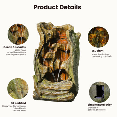 Bumilgar Elegant Solar Tree Stump Water Feature with Light for Garden ...