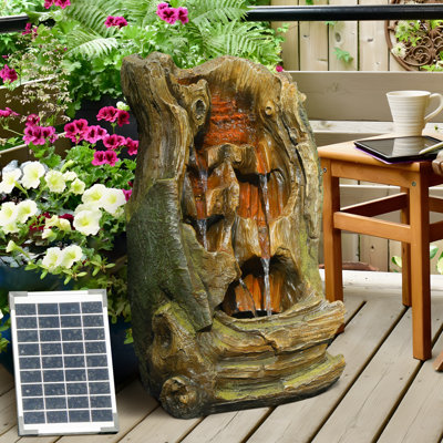 Bumilgar Elegant Solar Tree Stump Water Feature with Light for Garden ...