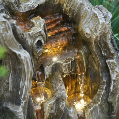Bumilgar Elegant Solar Tree Stump Water Feature with Light for Garden ...