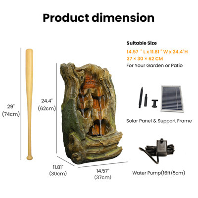 Bumilgar Elegant Solar Tree Stump Water Feature with Light for Garden ...