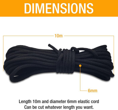 Bungee Cord 10m x 6mm Elasticated Tarpaulin Bungee Cord - Heavy-Duty ...