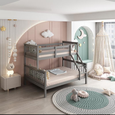 Bunk Bed Kids Grey 3ft Single Upper and 4ft6 Double Bottom Bunk Beds ...