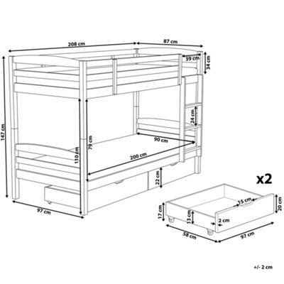 BUNK BED WITH DRAWERS WOOD ALBON 90 X 200 CM (EU SINGLE) WHITE