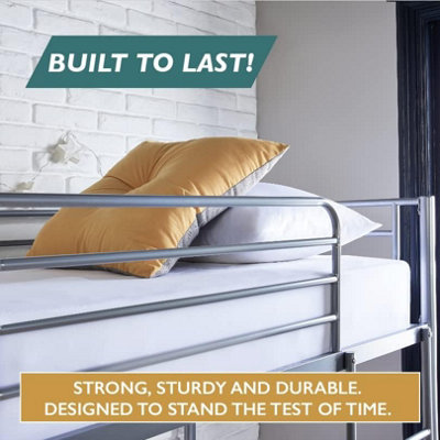 Bunk Beds Extra Strong & Durable Silver Metal Double Bunk Bed With Mattress