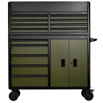 BUNKER Combined Roller Cabinet and Tool Chest, 13 Drawer, 52", Green 24255