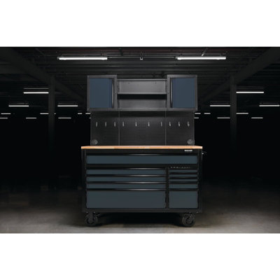 BUNKER Roller Workstation with Workbench, 10 Drawer, 56", Grey 08242