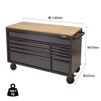 BUNKER Workbench Roller Tool Cabinet 10 Drawer 56