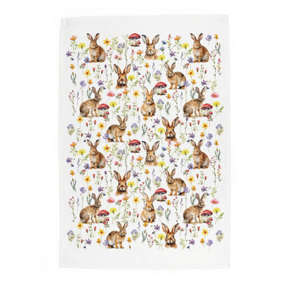 Bunny Rabbits Tea Towel - Panama Cotton Kitchen Gift for Animal Lovers
