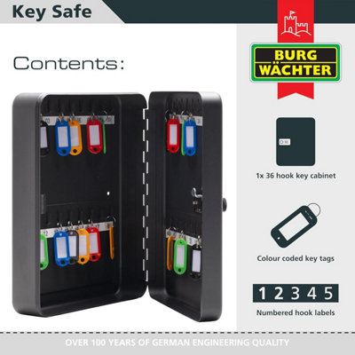 Burg Wachter KC36C Wall Mountable Combination Cabinet with 36 Hooks ...