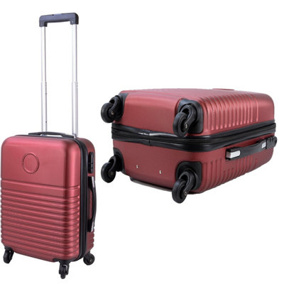 Burgundy Lightweight Suitcase with Wheels, Handle & Lock