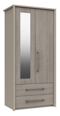Burlington 2 Door Combi Robe with Mirror - Fired Earth and Grey Oak