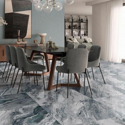 Burmantofts Palazzo Minerva - Aqua - Orobico Marble Effect Porcelain (L ...