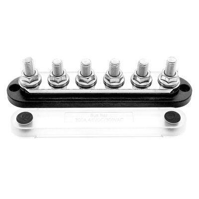 Bus Bar 300a. 6 x M10 terminal. Black.