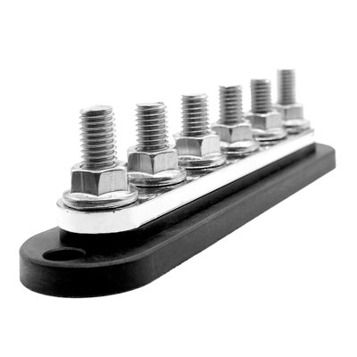 Bus Bar 300a. 6 x M10 terminal. Black.