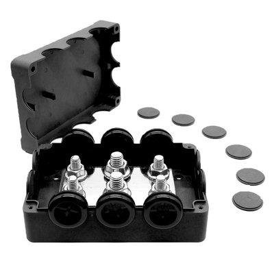 Bus Bar 500a 6 x M10 terminal. Black. | DIY at B&Q