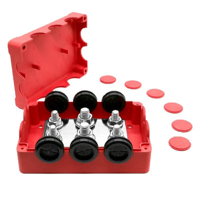 Bus Bar 500a 6 x M10 terminal. Red. | DIY at B&Q