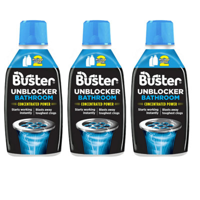 Buster Bathroom Drain Unblocker Clears Sinks Fast & Safe 600ml - Pack of 3