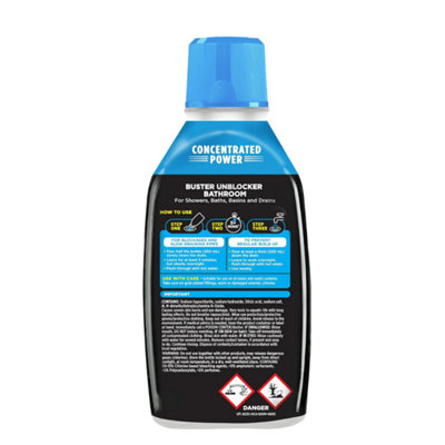 Buster Bathroom Drain Unblocker Clears Sinks Fast & Safe 600ml - Pack of 3