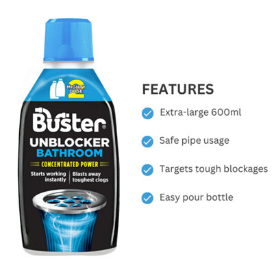Buster Bathroom Drain Unblocker Clears Sinks Fast & Safe 600ml