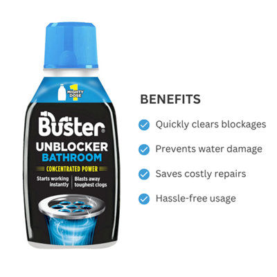 Buster Bathroom Plughole Unblocker Fast Powerful Clear 300ml