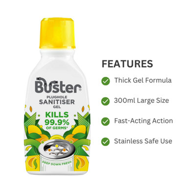 BUSTER PLUGHOLE SANITISER GEL DRAIN CLEANER & DEODORISER 300ML - PACK OF 6