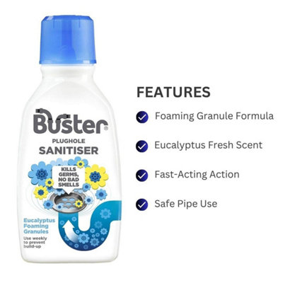 Buster Plughole Sanitiser Granules Eucalyptus Drain Cleaner 300g