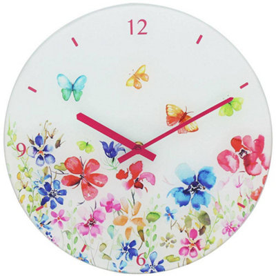 Butterfly Meadow Glass Clock - 30cm